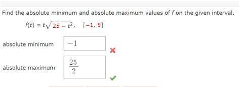 Solved Find The Absolute Minimum And Absolute Maximum Values