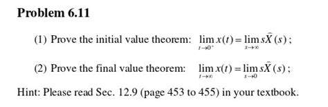 Solved Problem Prove The Initial Value Theorem Lim Chegg Com