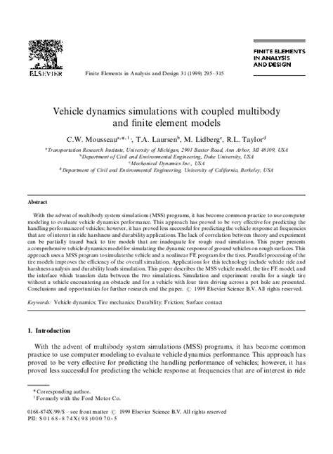 Pdf Vehicle Dynamics Simulations With Coupled Multibody And Finite