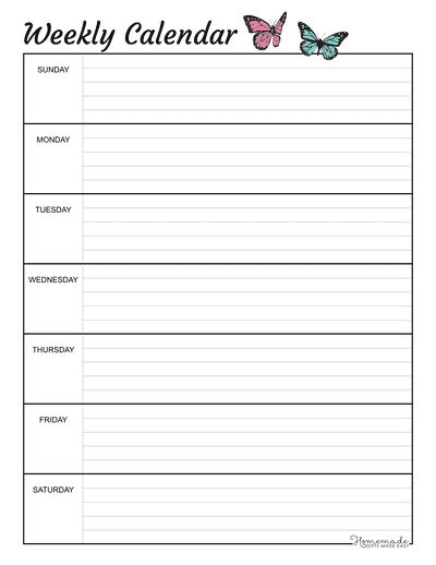 Free Printable Weekly Calendar Template