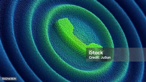 미래 지향적인 네온 물결 모양의 픽셀화된 배경에서 전화를 받기 위한 전화 버튼 오는 전화 3d 렌더링 Brand Name Online Messaging Platform에