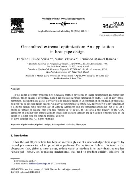 Pdf Generalized Extremal Optimization An Application In Heat Pipe Design