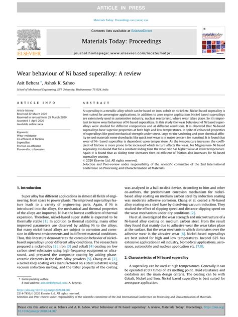 Pdf Wear Behaviour Of Ni Based Superalloy A Review