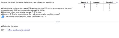 Solved Consider The Data In The Table Collected From Three Chegg