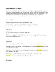 Limiting Factors Lab Report Docx Limiting Factors Lab Report Instructions In This Lab You