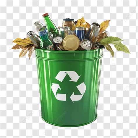 친환경 개념을 위한 혼합 유리 및 금속 폐기물이 포함된 녹색 재활용 쓰레기통 재활용 빈 친환경 폐기물 재활용 가능한 재료 Png 일러스트 및 이미지 에 대한 무료