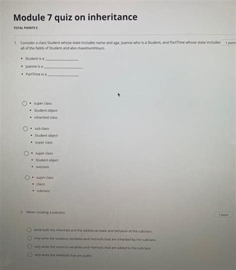 Solved Module 7 Quiz On Inheritance Total Points 5 1 Point