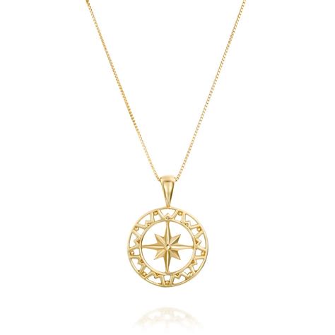 18k Solid Gold Compass Necklace Gold Compass Pendant Etsy
