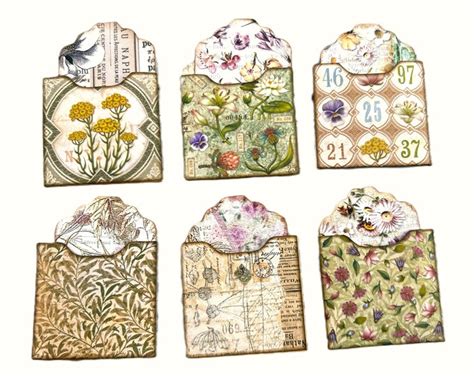 6 Handmade Mini Journal Pockets Journal Cards Botanical Journal Pocket Botanical Journal