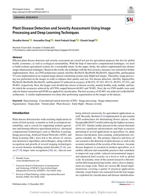 Plant Disease Detection And Severity Assessment Using Image Processing And Deep Learning Techniques
