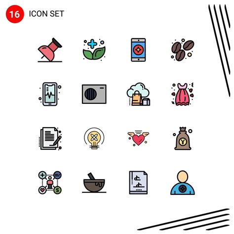 User Interface Pack Of 16 Basic Flat Color Filled Lines Of Conditioner Beat Mobile Mobil Food