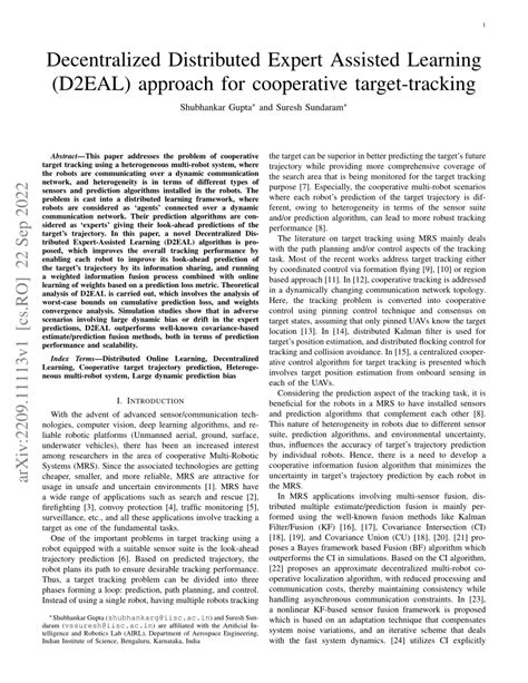 Pdf Decentralized Distributed Expert Assisted Learning D2eal Approach For Cooperative Target