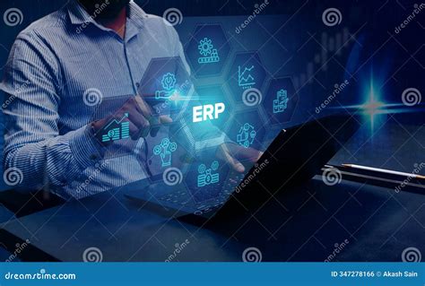 Erp Cloud Automation A Businessman Analyzes Erp Apps Like Inventory Finance Hr And Crm On A