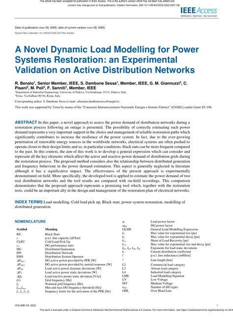 Pdf A Novel Dynamic Load Modeling For Power Systems Restoration An