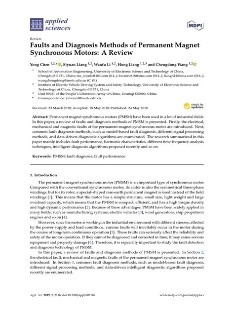 Applied Sciences Faults And Diagnosis Methods Of Permanent Magnet Synchronous Motors A Review
