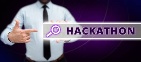 Text Sign Showing Hackathon Concept Meaning Event Where Large Number Of People Engage In