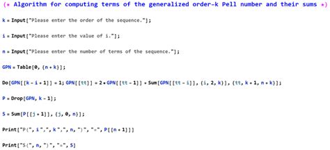 Algorithm For Computing The Terms Of The Generalized Order K Pell