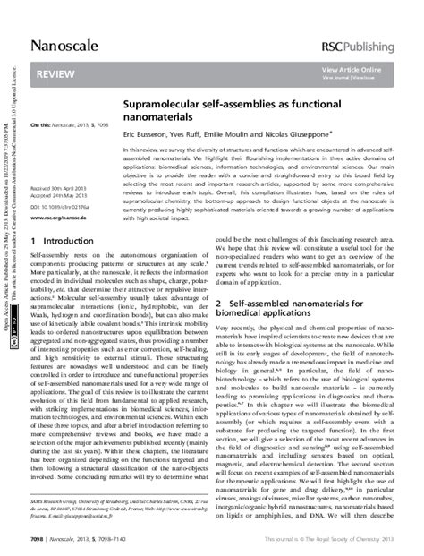 Pdf Supramolecular Self Assemblies As Functional Nanomaterials