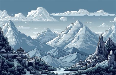 Free Photo 8 Bit Graphics Pixels Scene With Mountains