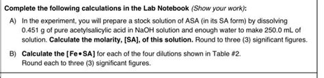 Solved Complete The Following Calculations In The Lab Chegg