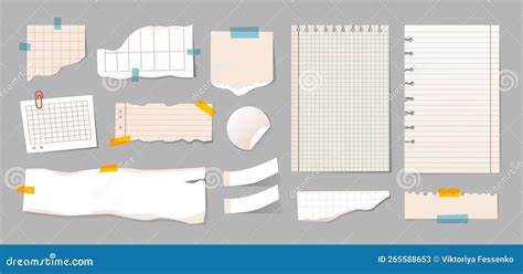 A Set Of Pieces Of Torn Paper From A Notebook Glued On A Gray Background Sheets Of Paper For
