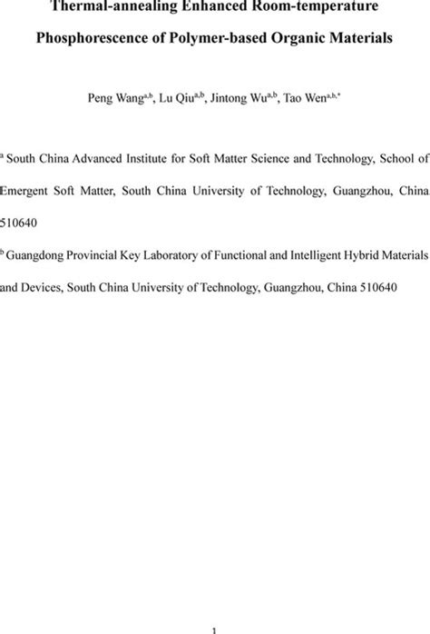 Thermal Annealing Enhanced Room Temperature Phosphorescence Of Polymer Based Organic Materials