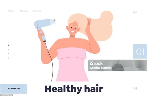 뷰티 스파 살롱 및 화장품 매장 온라인 서비스를 위한 건강한 모발 랜딩 페이지 디자인 템플릿 개인 장식품에 대한 스톡 벡터 아트