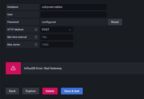 Influxdb Error Bad Geteway Influxdb Grafana Labs Community Forums
