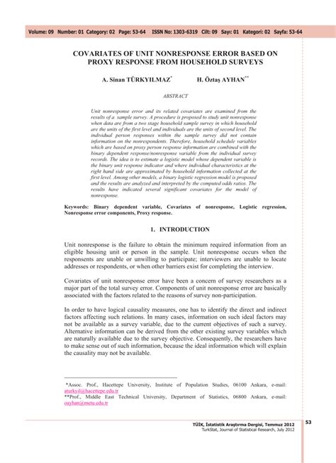 Pdf Covariates Of Unit Nonresponse Error Based On Proxy Response From