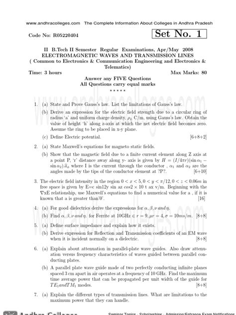 Pdf R07220404 Electromagnetic Waves And Transmission Lines Dokumen Tips