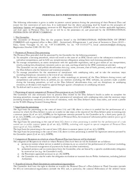 Fillable Online Personal Data Processing Principles 9 Gdpr Processing