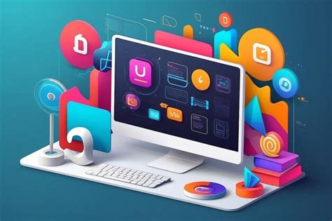 Ui Ux Design Concept 3d Illustration Icon Composition With Computer Display Premium Ai