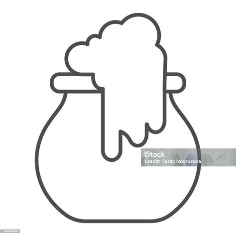 끓는 가마솥 얇은 라인 아이콘입니다 리키 마녀 냄비 삶은 가축 할로윈 파티 벡터 디자인 개념 흰색 배경에 윤곽 스타일 그림 가마솥에 대한 스톡 벡터 아트 및 기타 이미지