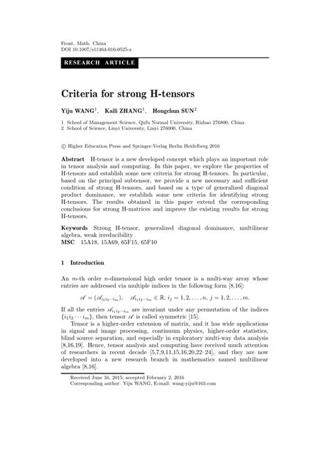 Pdf Criteria For Strong H Tensors
