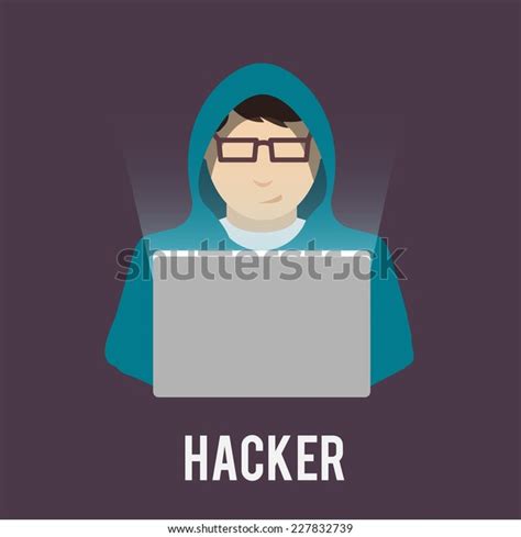 Hacker Icon Man Hoody Laptop Flat Stock Vector Royalty Free 227832739