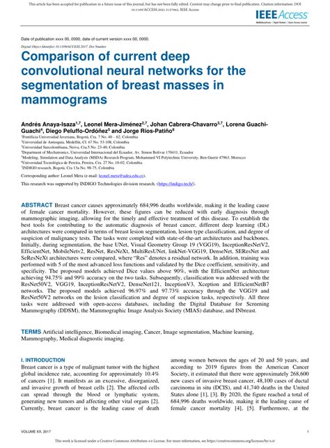 PDF Comparison Of Current Deep Convolutional Neural Networks For The Segmentation Of Breast