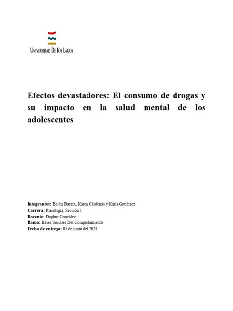 El Impacto En Las Alteraciones Mentales En Adolescentes Por El Consumo De Drogas Pdf Drogas