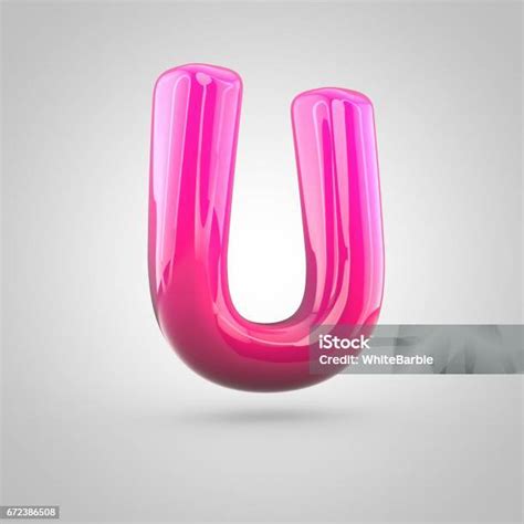 글로시 레드와 핑크 그라데이션 페인트 알파벳 문자 대문자 U 흰색 배경에 고립 0명에 대한 스톡 벡터 아트 및 기타 이미지 0명 3차원 형태 공기 주입 Istock