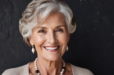 Premium Photo Portrait Of Beautiful Older Woman Smiling And Standing