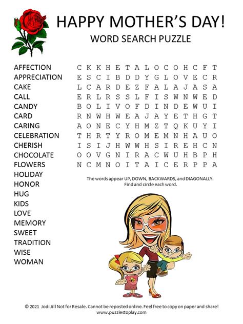 Mothers Day Word Search Puzzle Puzzles To Play