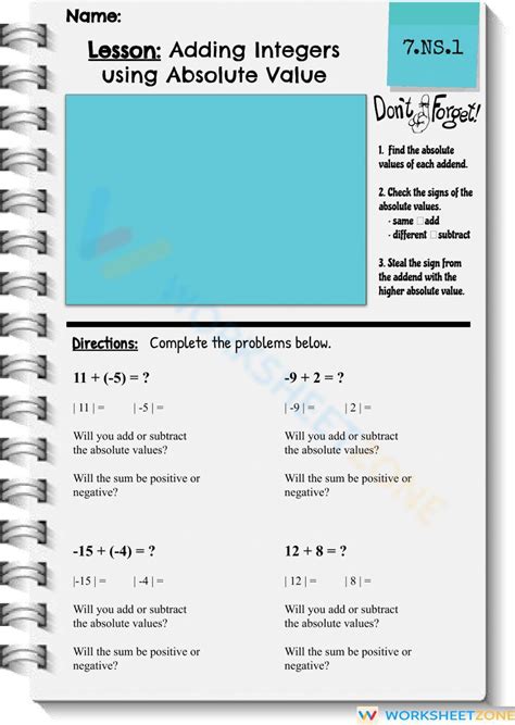 Adding Integers With Absolute Value Worksheet