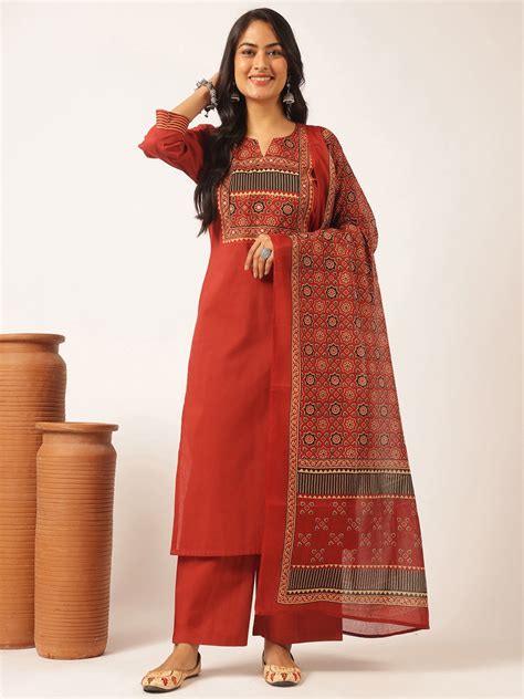 Maroon Colour Cotton Solid Straight Kurta Set Vbuyz