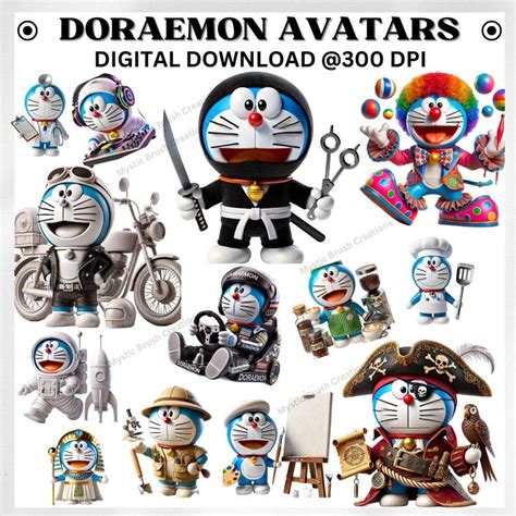 3d Doraemon Avatars 50 Digital Clipart Doraemon Png 300 Dpi Digital Clipart Good Notes Stickers