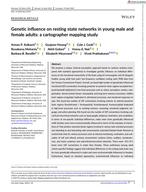 Pdf Genetic Influence On Resting State Networks In Young Male And Female Adults A