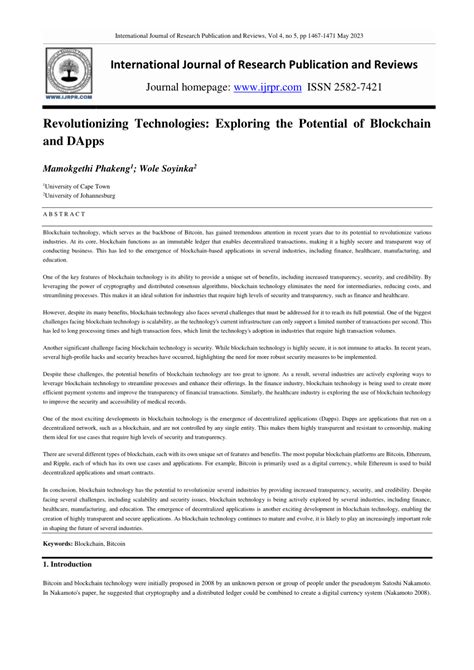 Pdf Revolutionizing Technologies Exploring The Potential Of