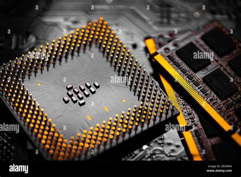 Close Up Of RAM Memory And Pins On Main CPU PC Processor Circuit Board Stock Photo Alamy