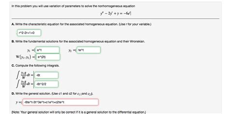 solved in this problem you will use variation of parameters