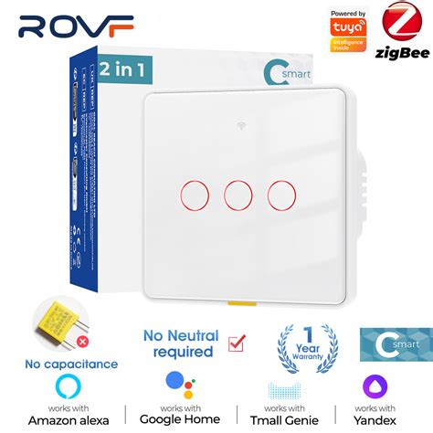 Rovf Tuya Zigbee Smart Light Touch Eu Switch No Neutral Wire Wall Magnetic Relay 100 250v Voice