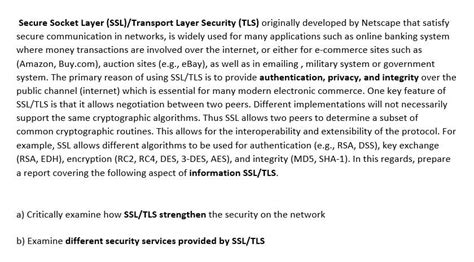 Solved Secure Socket Layer SSL Transport Layer Security Chegg