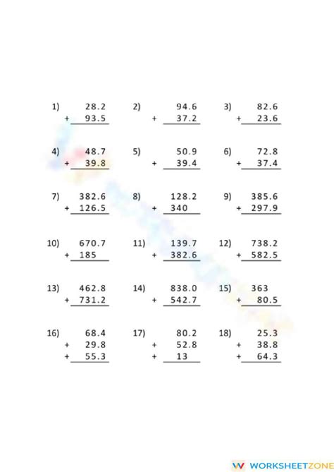 Addition Of Decimals Worksheet Worksheets Library